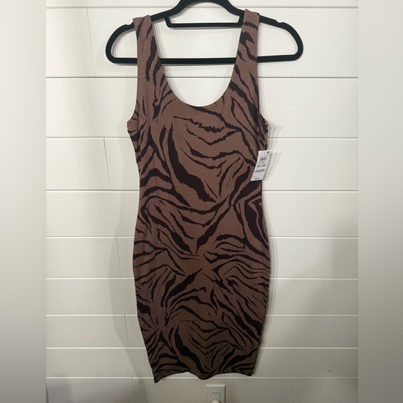 Bar III | Dresses | Bar Iii Brown Zebra Bodycon Midi Dress Scoop Neck ...